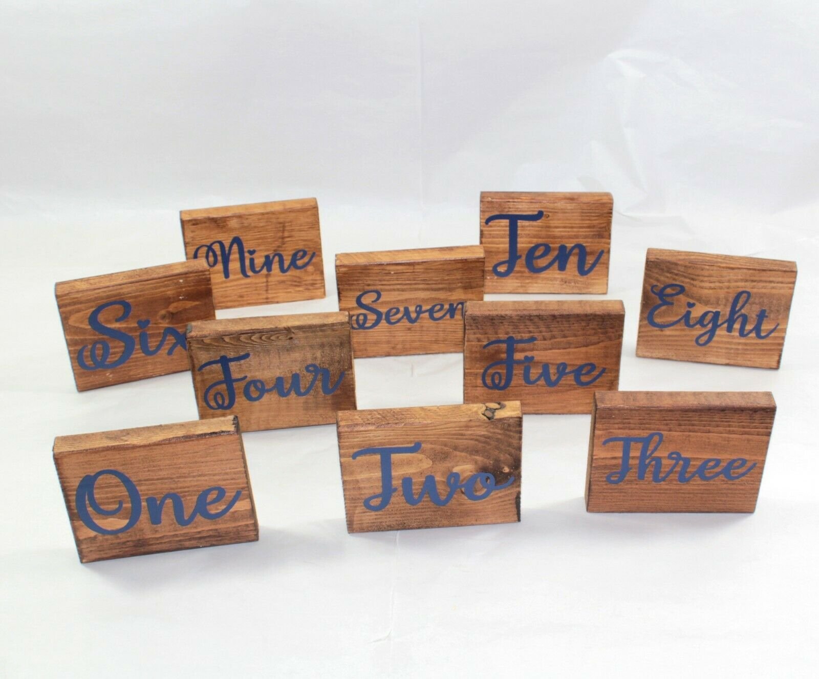 Table numbers with blue Vinyl cut numbers - Bee Beautiful